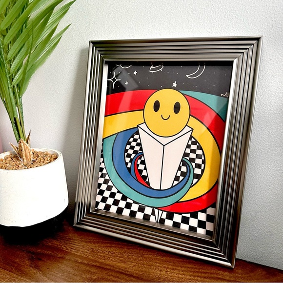 Wall Decor | Boho Smiley Face Black White Checkered Swirl Planets ...
